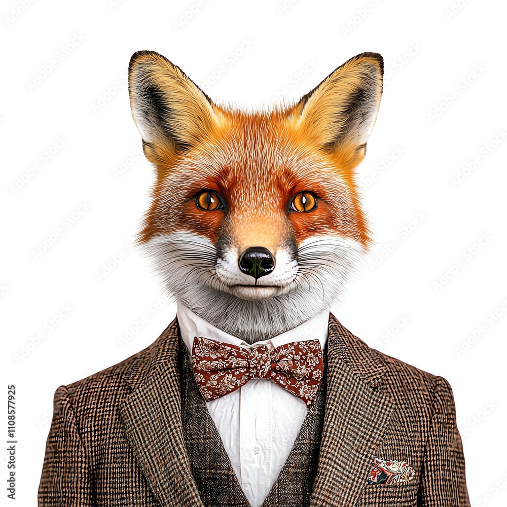 A stylish fox in a suit and bow tie, blending elegance with a whimsical ...