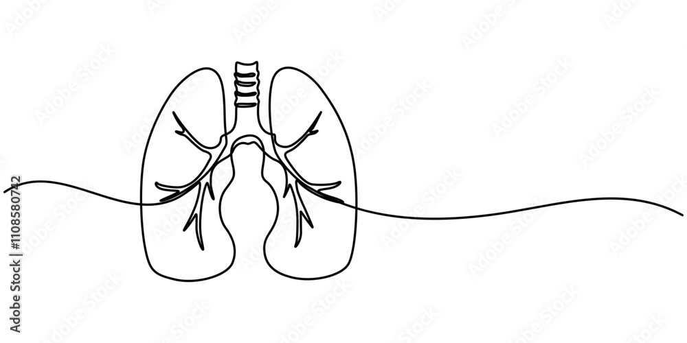 Continuous Line Drawing of Lungs Icon. Hand Drawn Symbol Vector ...