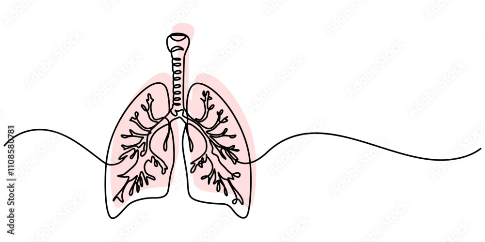 Continuous Line Drawing of Lungs Icon. Hand Drawn Symbol Vector ...