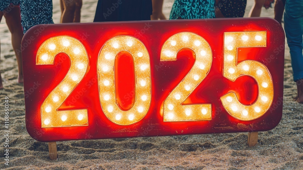 2025 New Year Celebration Beach Party Sign Stock Photo | Adobe Stock