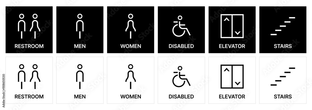 Universal Public Signage Icons for Restrooms, Accessibility, Elevators ...
