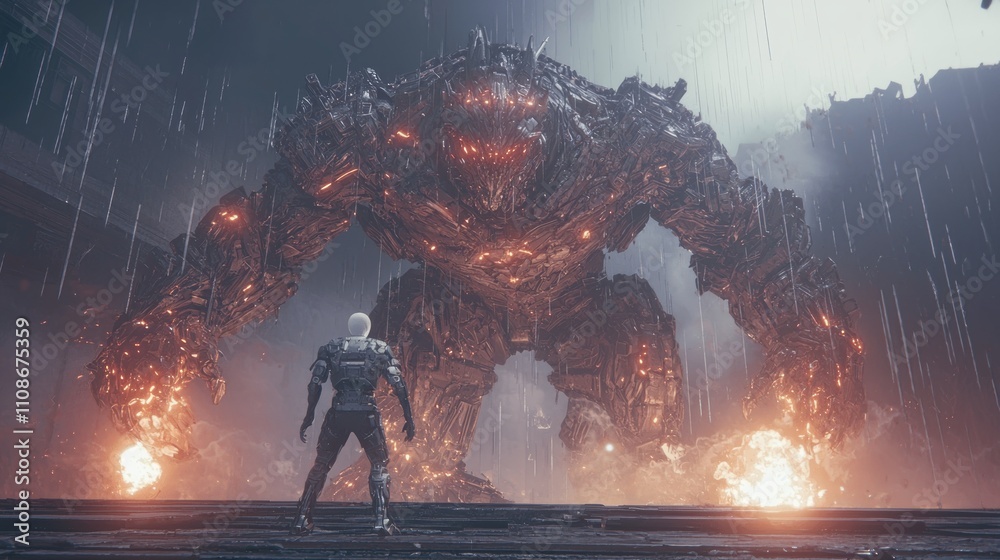 Epic Battle of AI Character vs. Giant Boss Monster in Ultra-Detailed ...