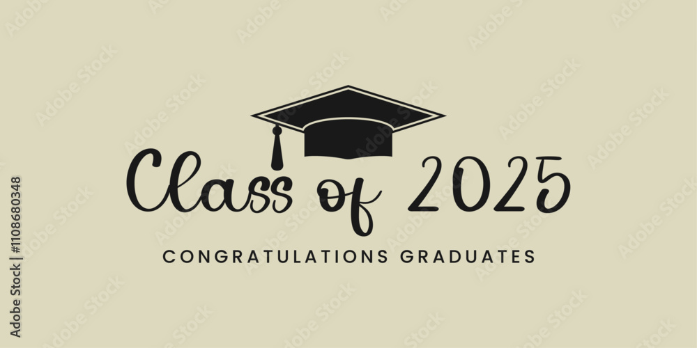Class of 2025 handwritten typography lettering text with graduates caps ...