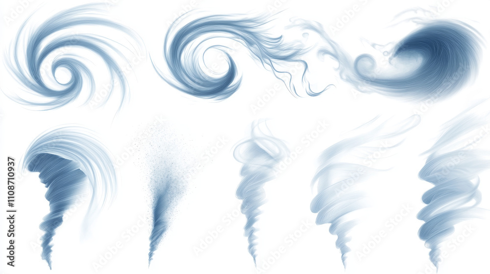 Wind swirls set isolated on transparent background. Vector realistic ...
