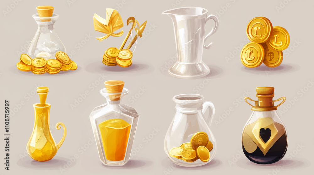 Ui casino game icon vector crown and coin vector element. Gold and ...