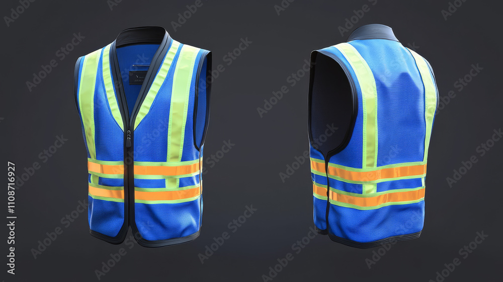 Blue safety vest for press with reflective stripes. Uniform for ...