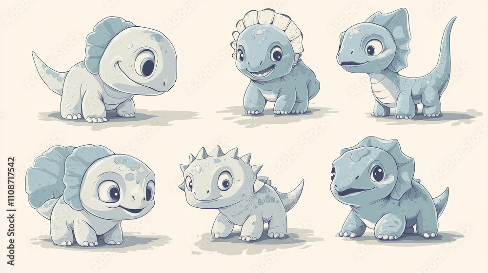 Stock-Illustration „Dinosaurs clipart. Cute cartoon triceratops ...