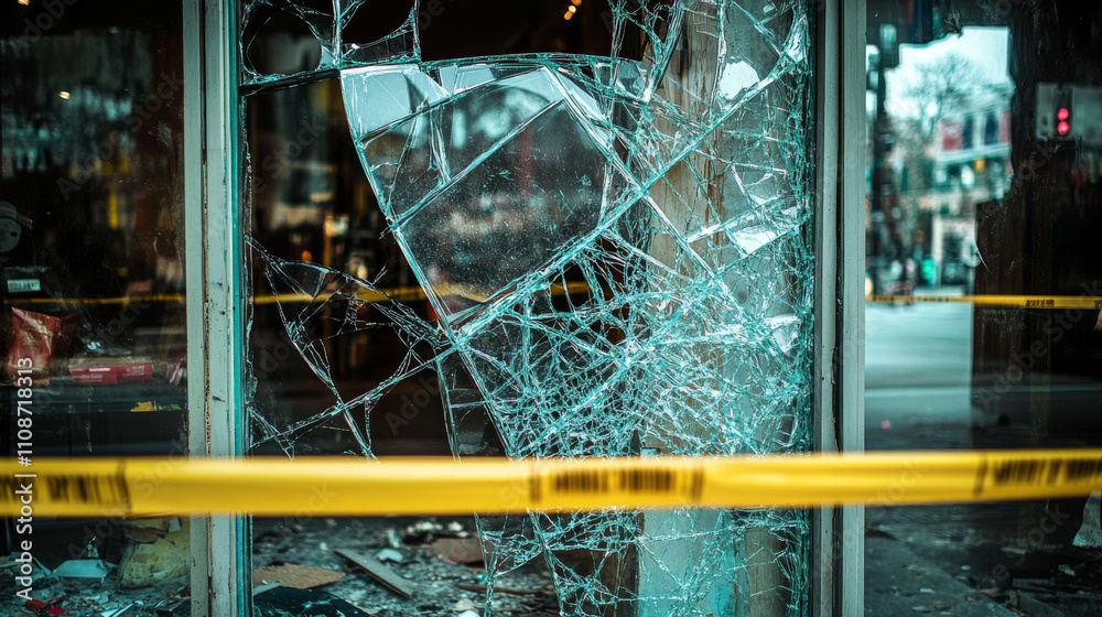 Broken glass store front door and window vector. Office or shop ...