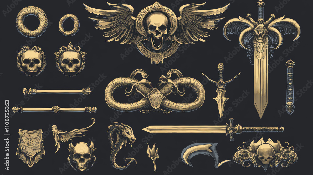 Medieval level frames, viking game ui menu elements, gold or silver ...