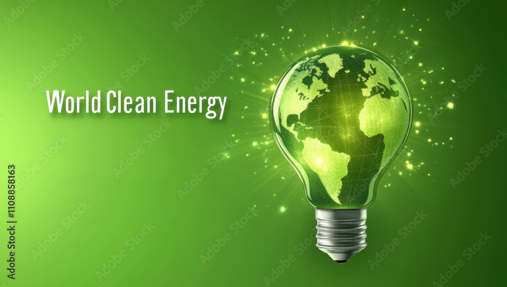 World Clean Energy symbolizes sustainable future with green light bulb ...