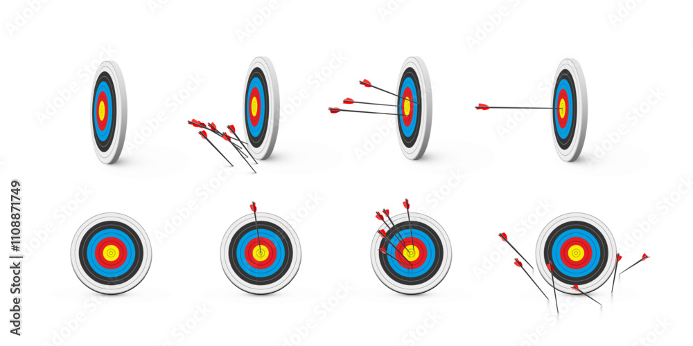 Archery target with arrows set, front and side view vector illustration ...