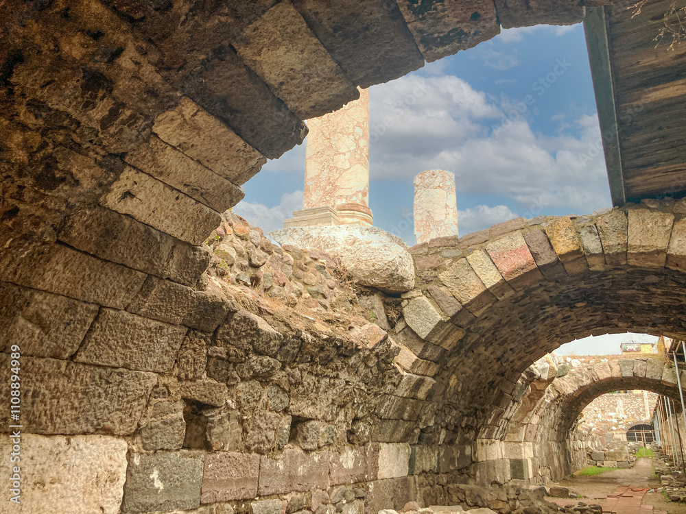 Ancient Izmir Agora built by Alexander the Great. Ancient columns can ...