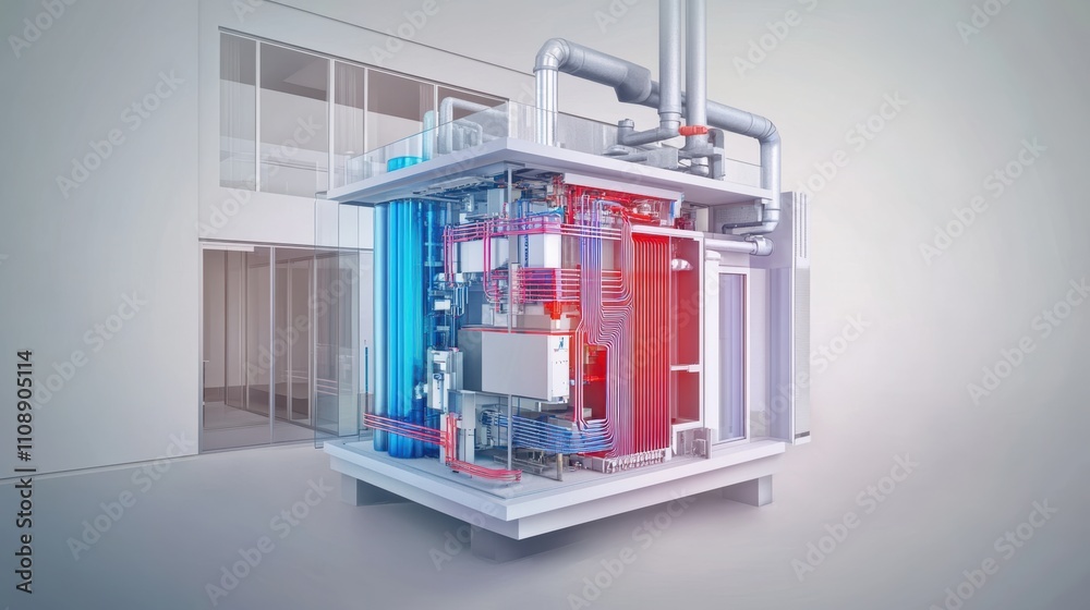 Cutaway graphic of heat pump system with temperature flow illustration ...