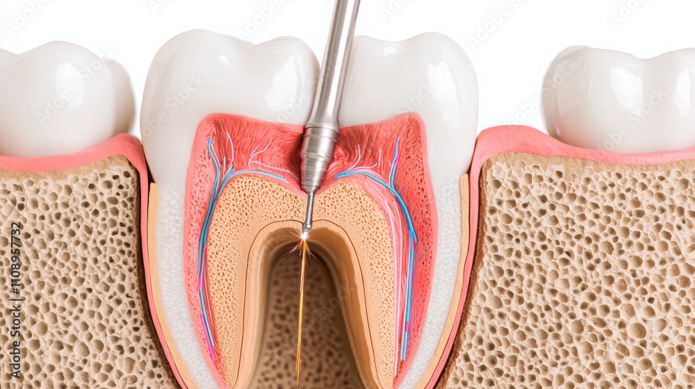 Anatomy of a tooth showing roots, dentin, and pulp chamber for dental ...