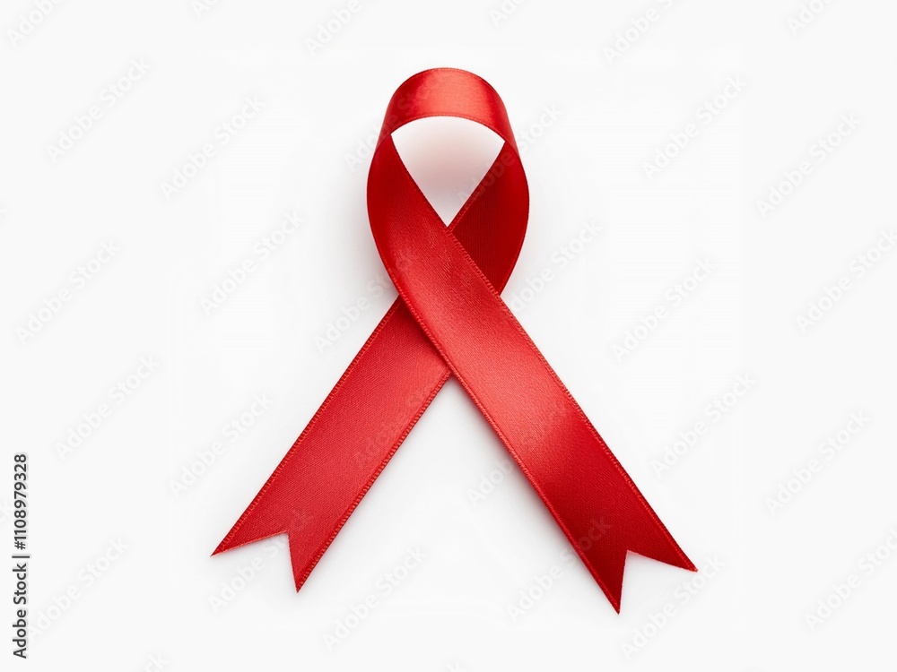 Red ribbon isolated on white. Awareness symbol. The red ribbon is a ...