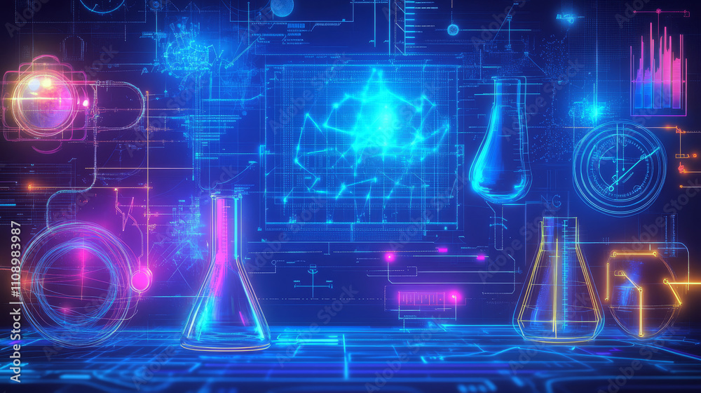 Double neon vertical frames or borders mock up on blue background in ...