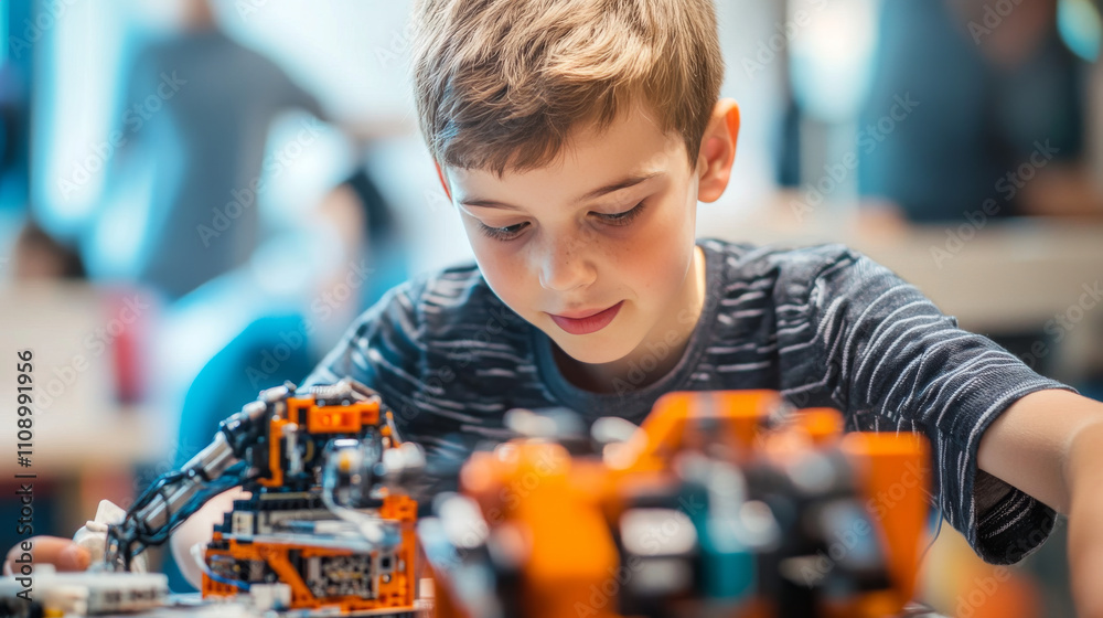 STEM education of kids in online internet school. Children study ...