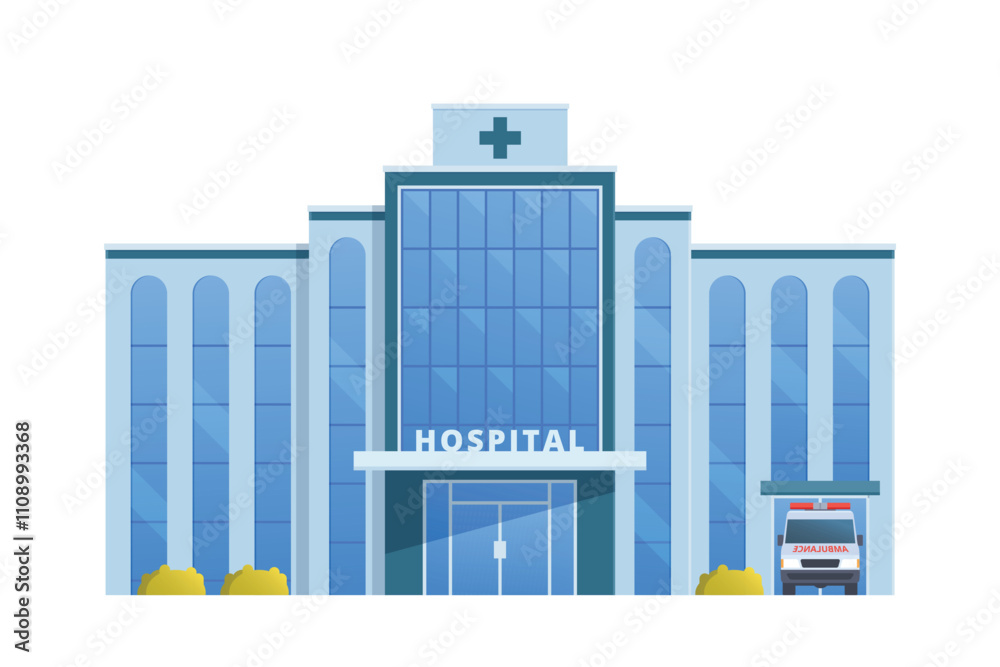 Vector illustration of a Hospital Building in flat design, showcasing a ...