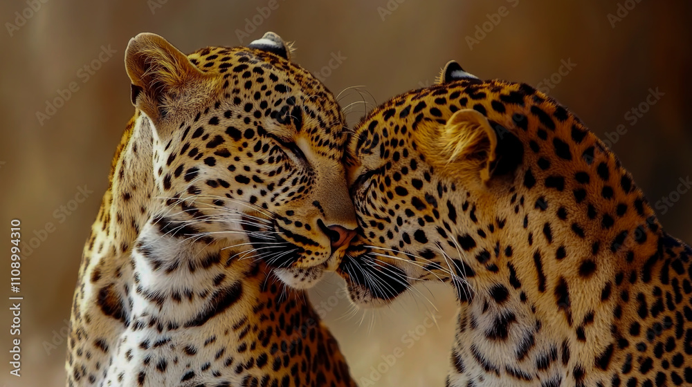 Breeding pair of leopards in Namibia, Africa, male and female leopards ...