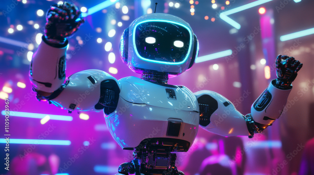 Robot or cyborg dabbing on party. Android in dab pose. Cybernetic man ...