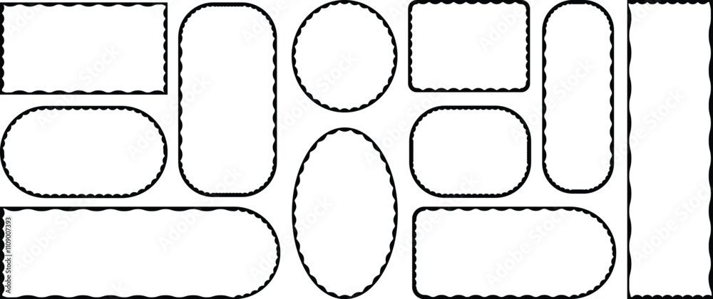 Scallop frames set. Rectangle shape frame with zigzag edge. Frames with ...