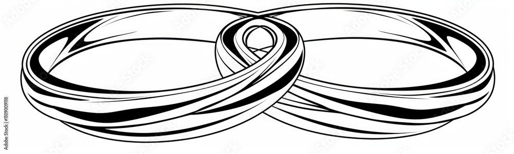 A simple black and white vector design of two intertwined wedding rings ...