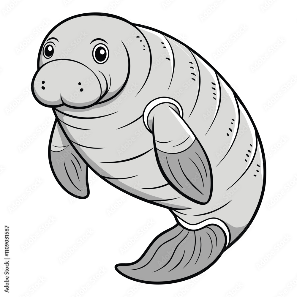 manatee outline, coloring page, illustration, silhouette, vector Stock ...