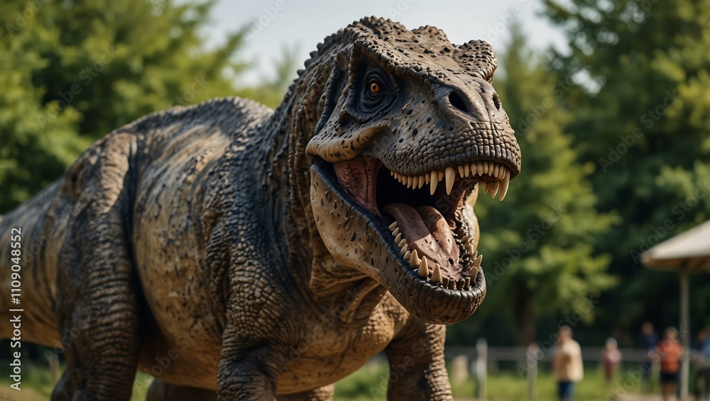 Tyrannosaurus rex model in an outdoor dinosaur park in Romania. Stock ...