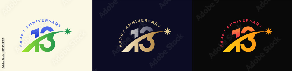 Logo Anniversary with Rising star 13th, 13th Happy Anniversary with ...