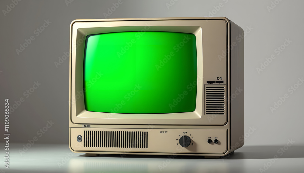 Old PC Turn ON and OFF with Green Screen Retro Vintage Computer in a ...
