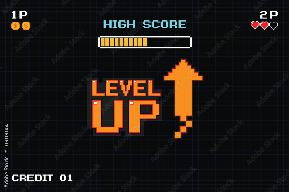 LEVEL UP icon pixel art. 8 bit game. retro game. for game assets in ...