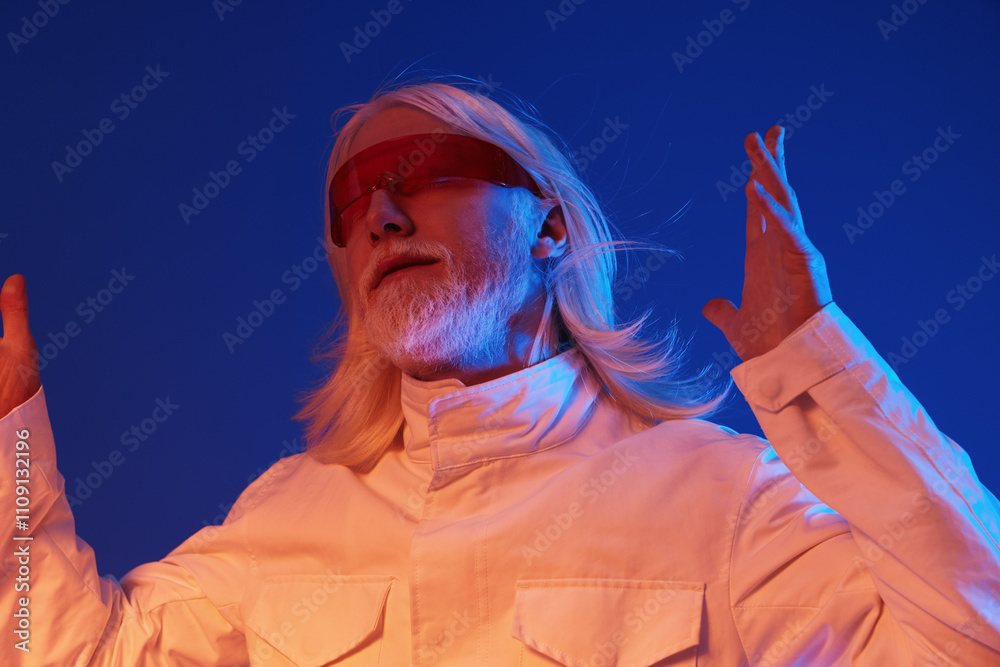 futuristic man, modern art, abstract concept, colorful background ...