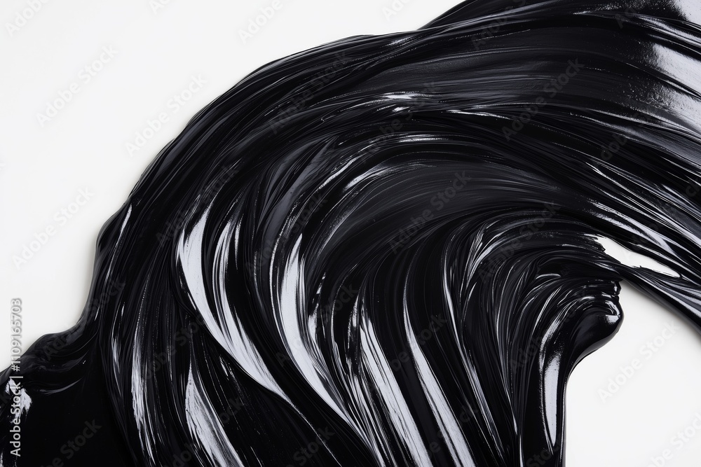 Isolated stroke of black oil paint on white background. Photorealistic ...