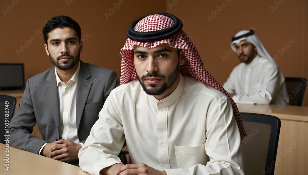 Middle Eastern Arab at office with Emirati Arabic workmates at the ...