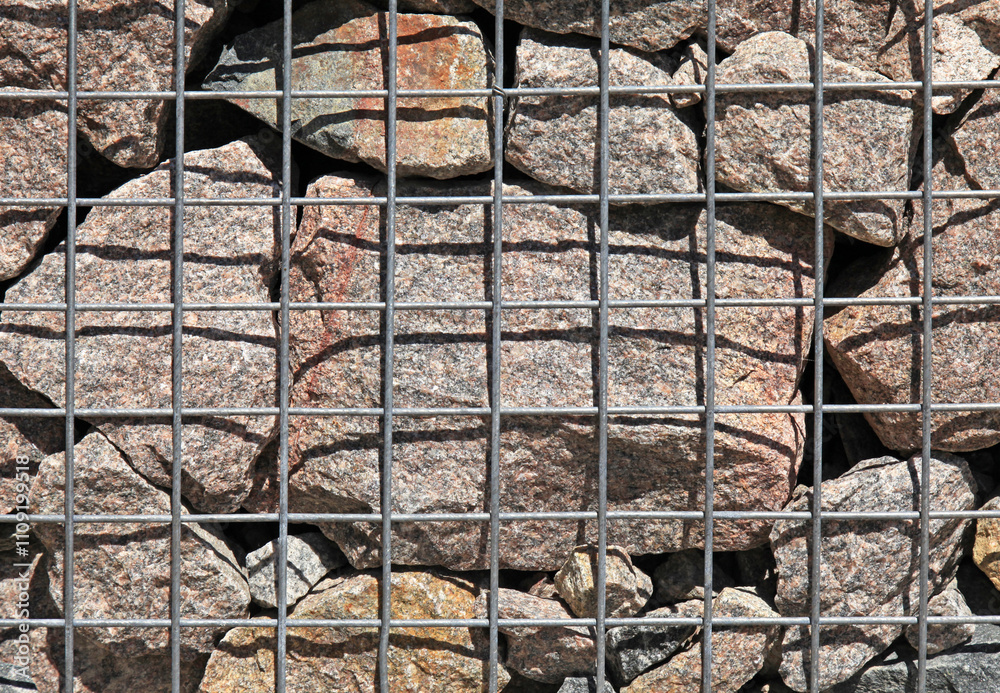 Gabion, texture, background. Gabion net and gabion construction design ...