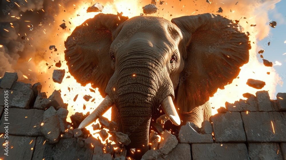 Powerful Elephant Breaking wall Concept, Powerful Elephant Crashing ...