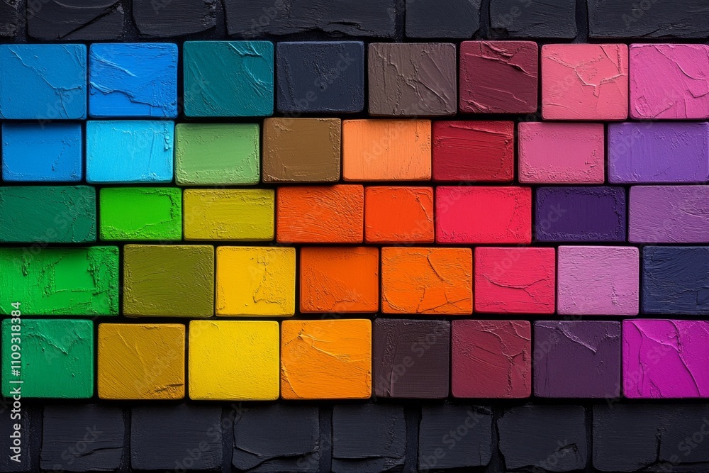 A pixel art depiction of a CMYK color swatch strip with tiny pixelated ...