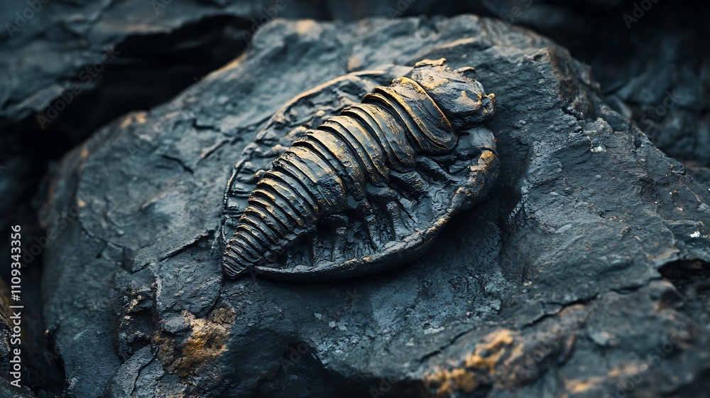Trilobite fossil embedded in detailed stone, showcasing ancient marine ...