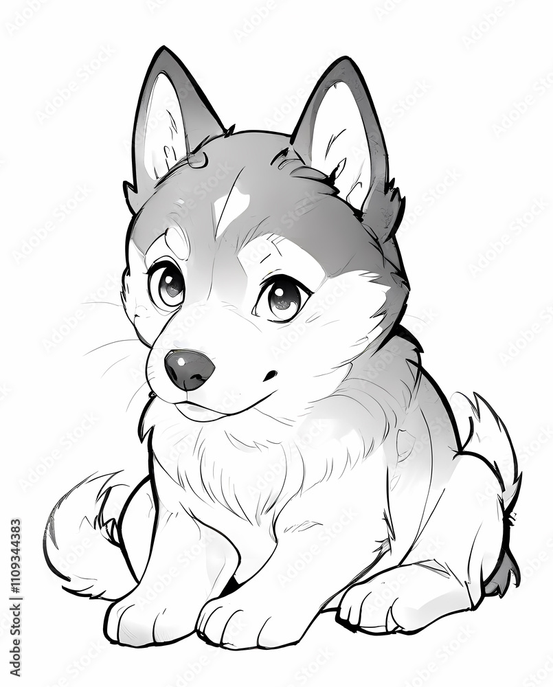 Stock-Illustration „Fun and Creative Wolf Pup Line Art Coloring Page ...