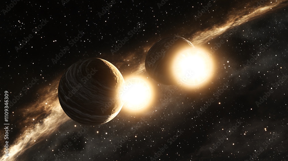 Planets in orbit around a binary star system illuminated by twin suns ...
