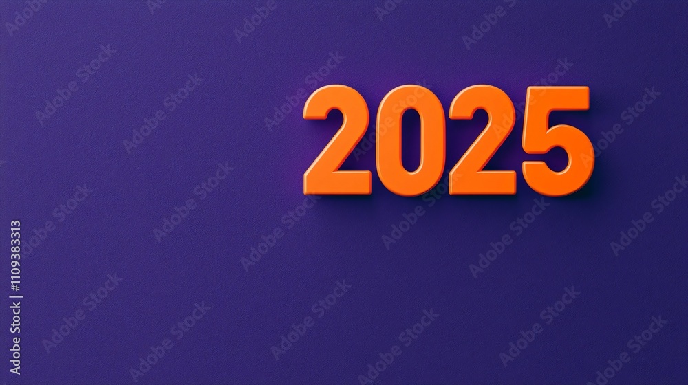 Bright orange digits representing the year 2025 against a deep purple ...