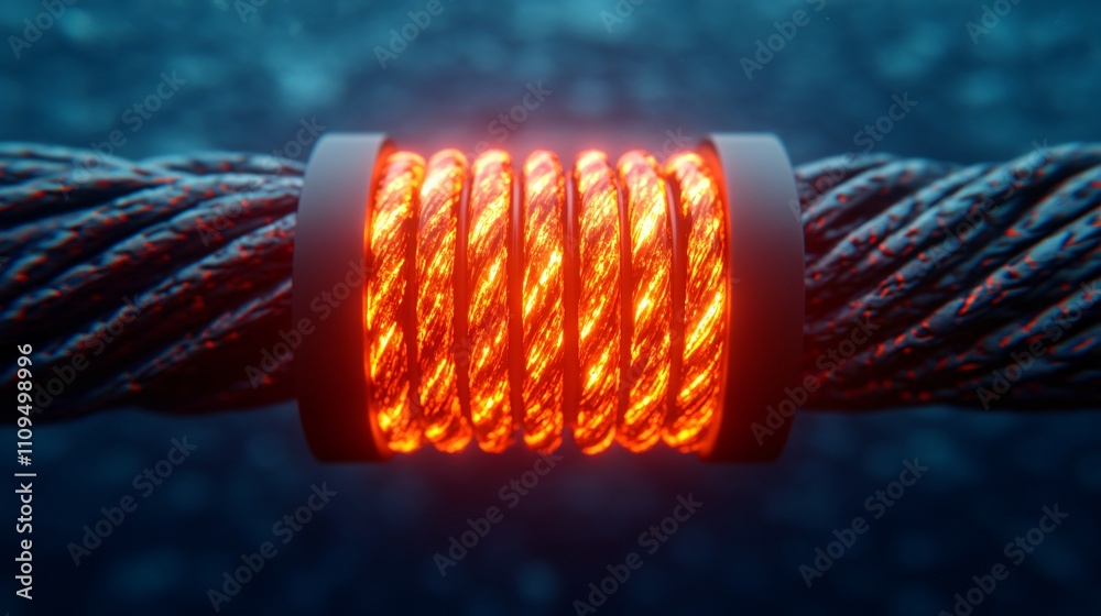 Subsea fiber optic cable cross-section glowing underwater. Stock ...