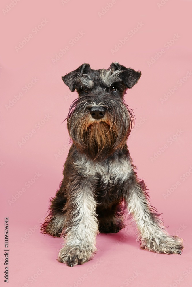miniature schnauzer sitting on pink background Stock Photo | Adobe Stock