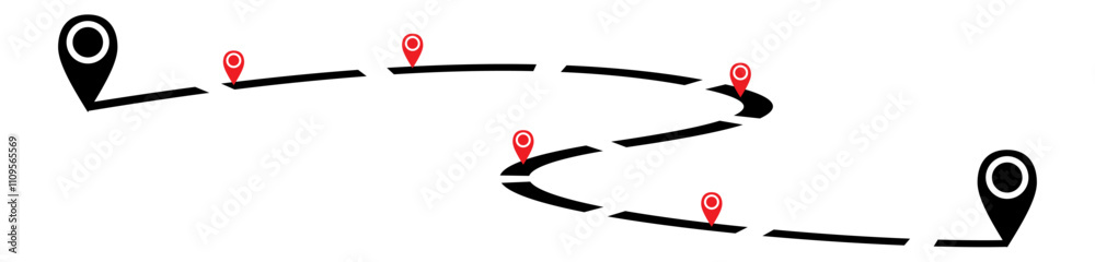 Map and location icon set. map path distance. GPS position, map route ...