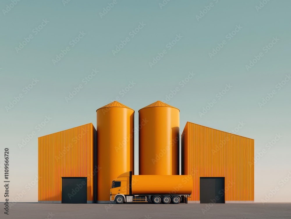silo & tank warehouse concept. Bulk grain storage silos with easy ...