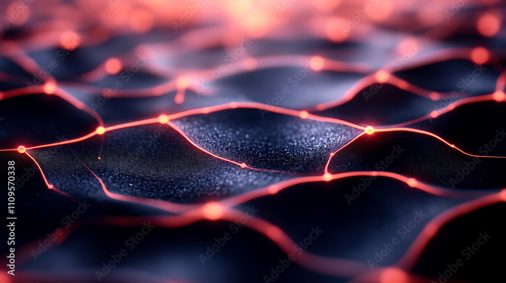 Abstract wavy lines crossing over a grid, with glowing nodes at ...