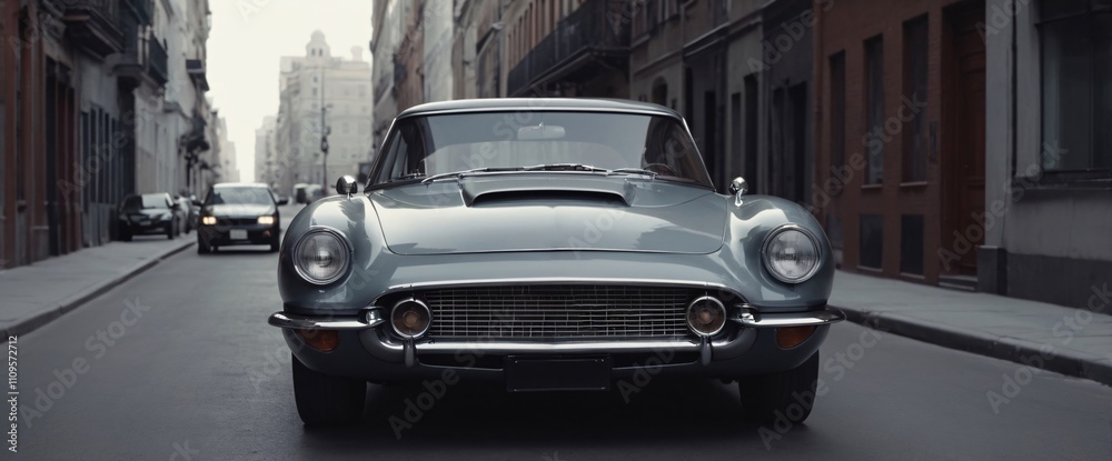 clean classic car facing the camera, minimalist, deadpan, banal, cool ...