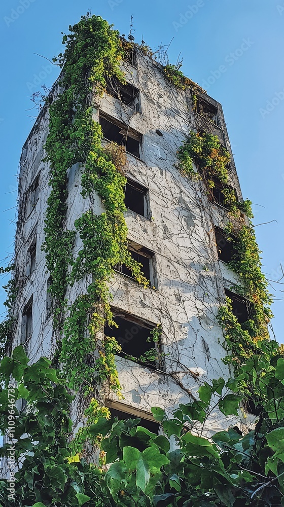 Abandoned Tower Overgrown with Vines Surrounded by Lush Green Plants ...