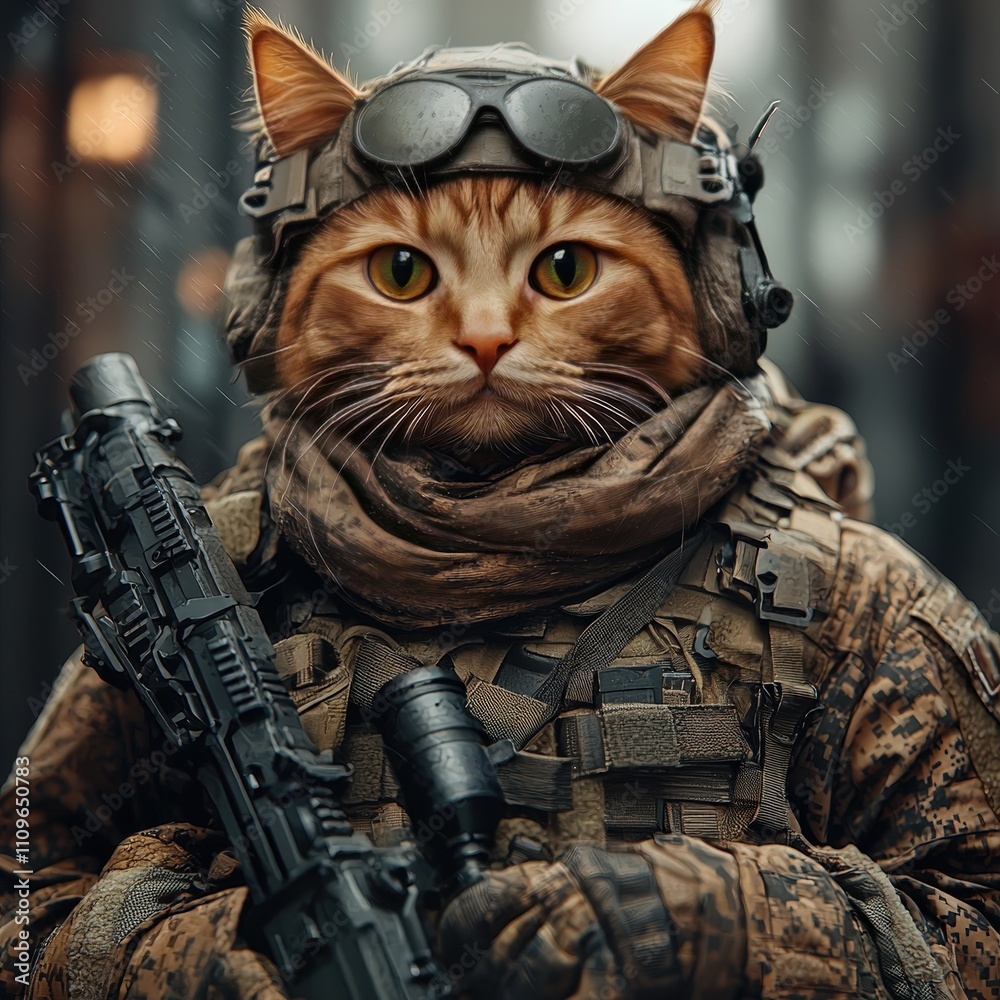 AI-generated artwork of a serious orange cat as a soldier, fully ... AI-generated artwork of a serious orange cat as a soldier, fully ...