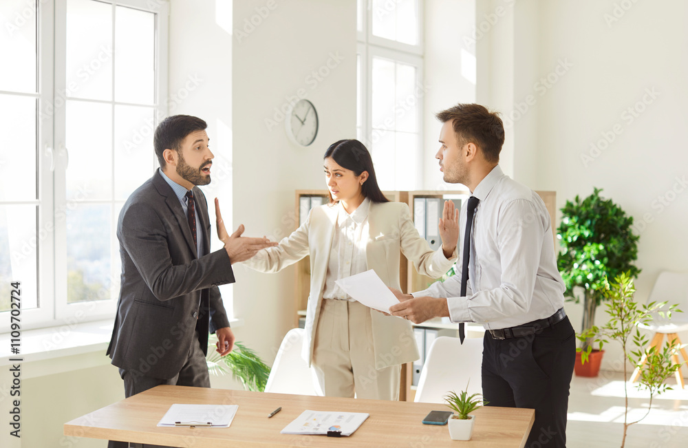 Business team of angry people shouting and arguing during a meeting in ...